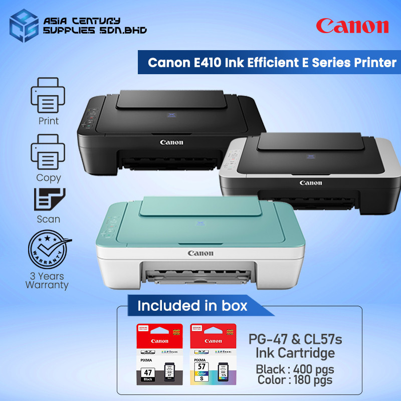 Canon Pixma E410 , E470 Black / Grey / Green All In One A4 Color Inkjet ...