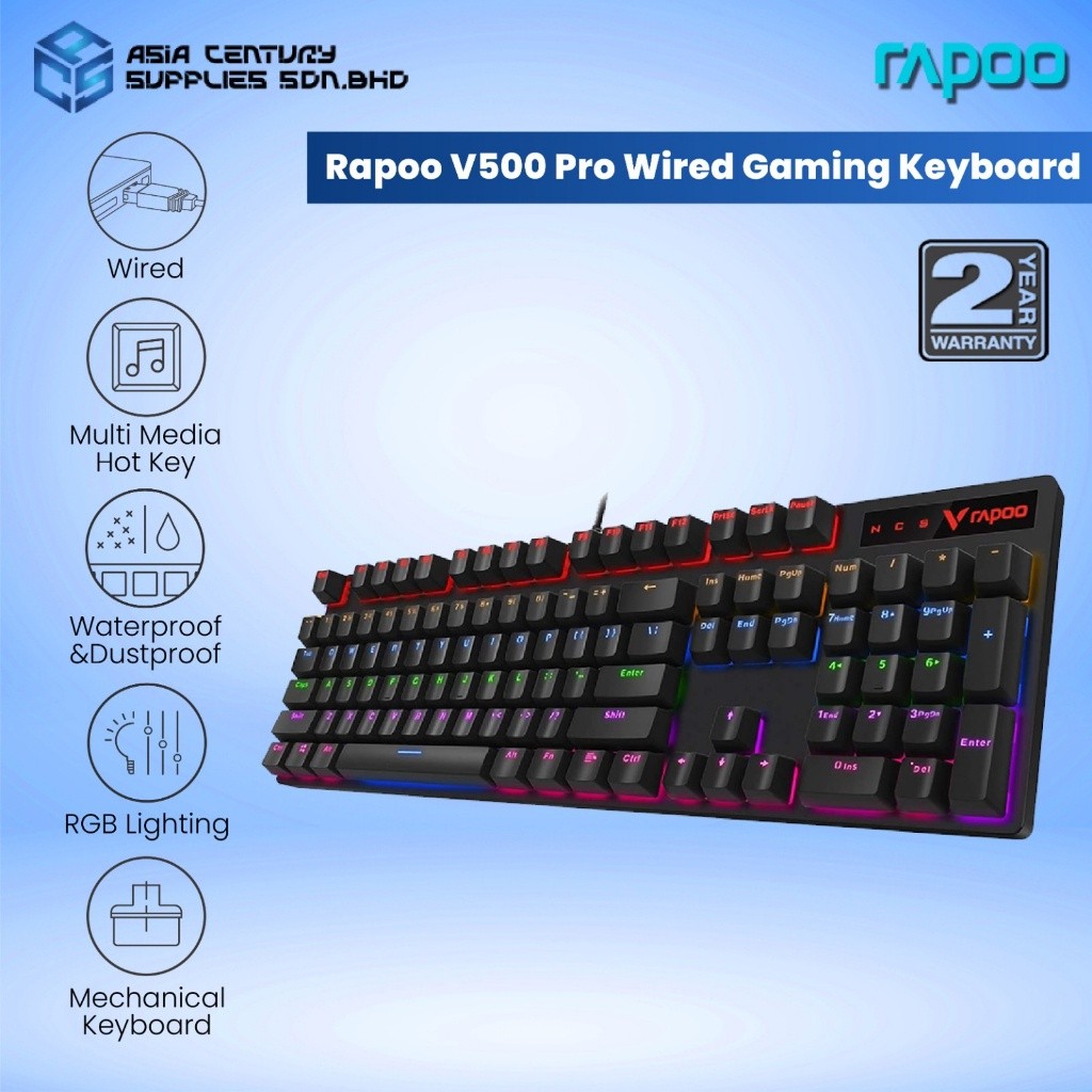 Rapoo V500 Pro Backlit Mechanical Gaming Keyboard US Black / Rapoo Gaming Keyboard | Shopee Malaysia