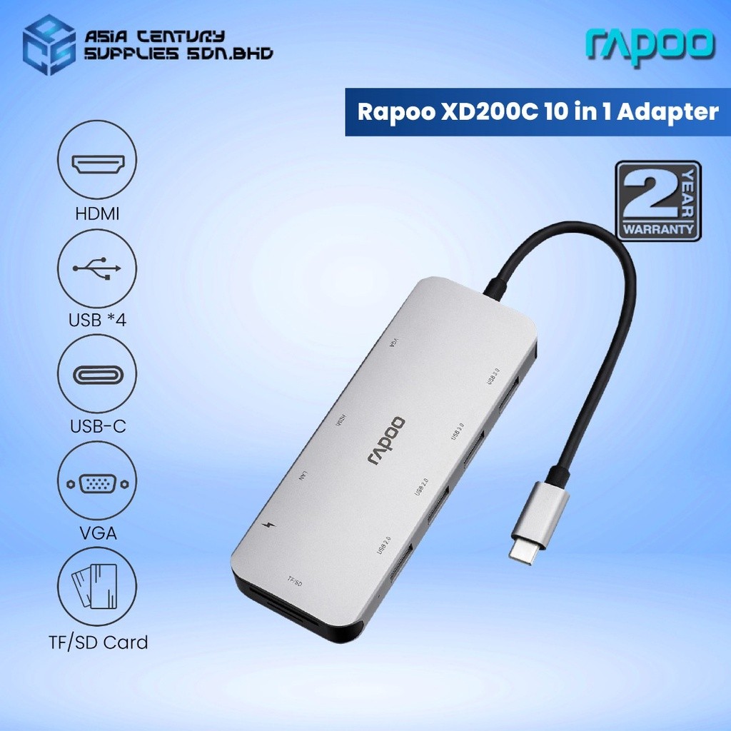 Rapoo XD200C USB-C Multi Function Adapter 10 in 1 Grey / Rapoo USB ...