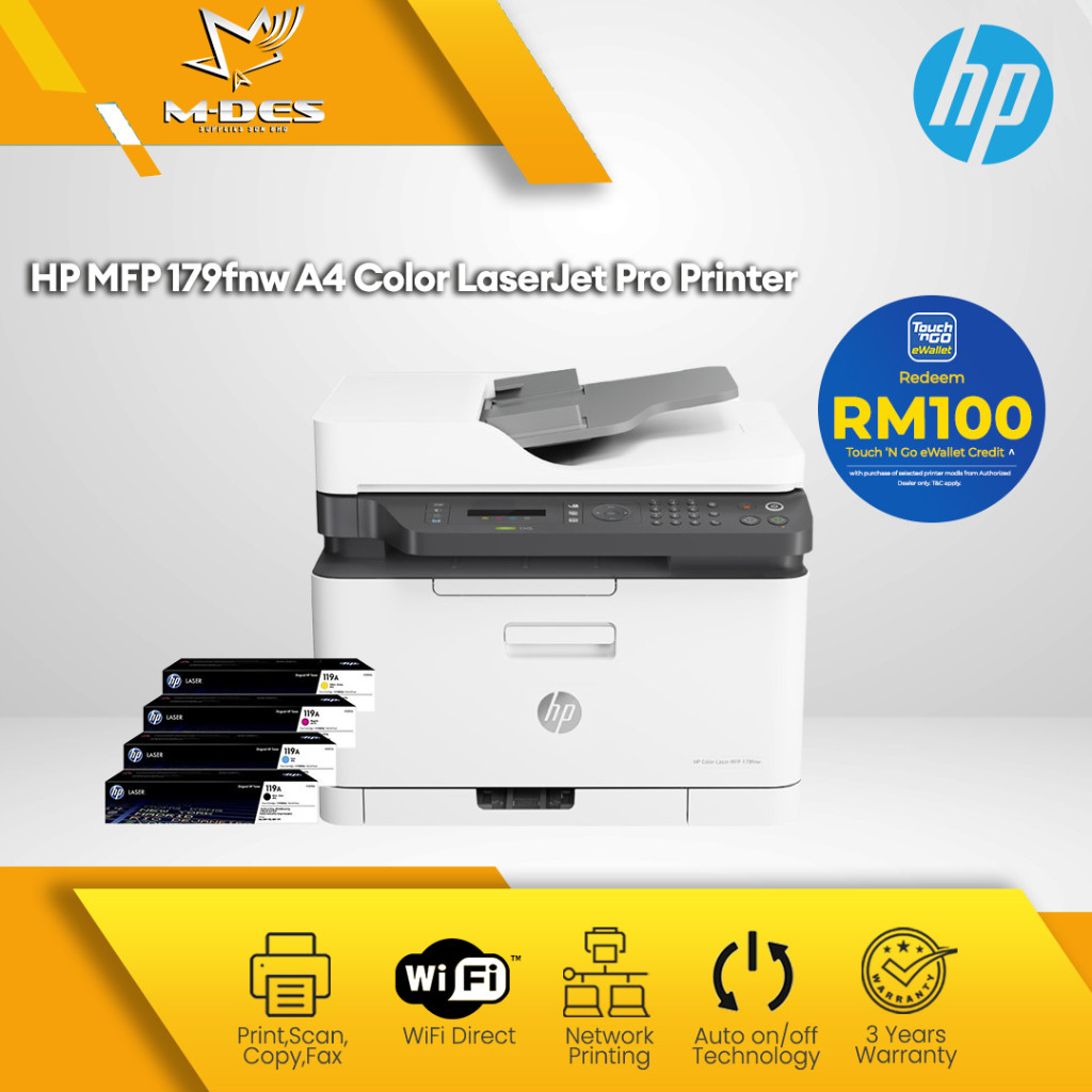 HP MFP 179fnw All In One Wireless Color Laserjet / Print Scan Copy Fax ...