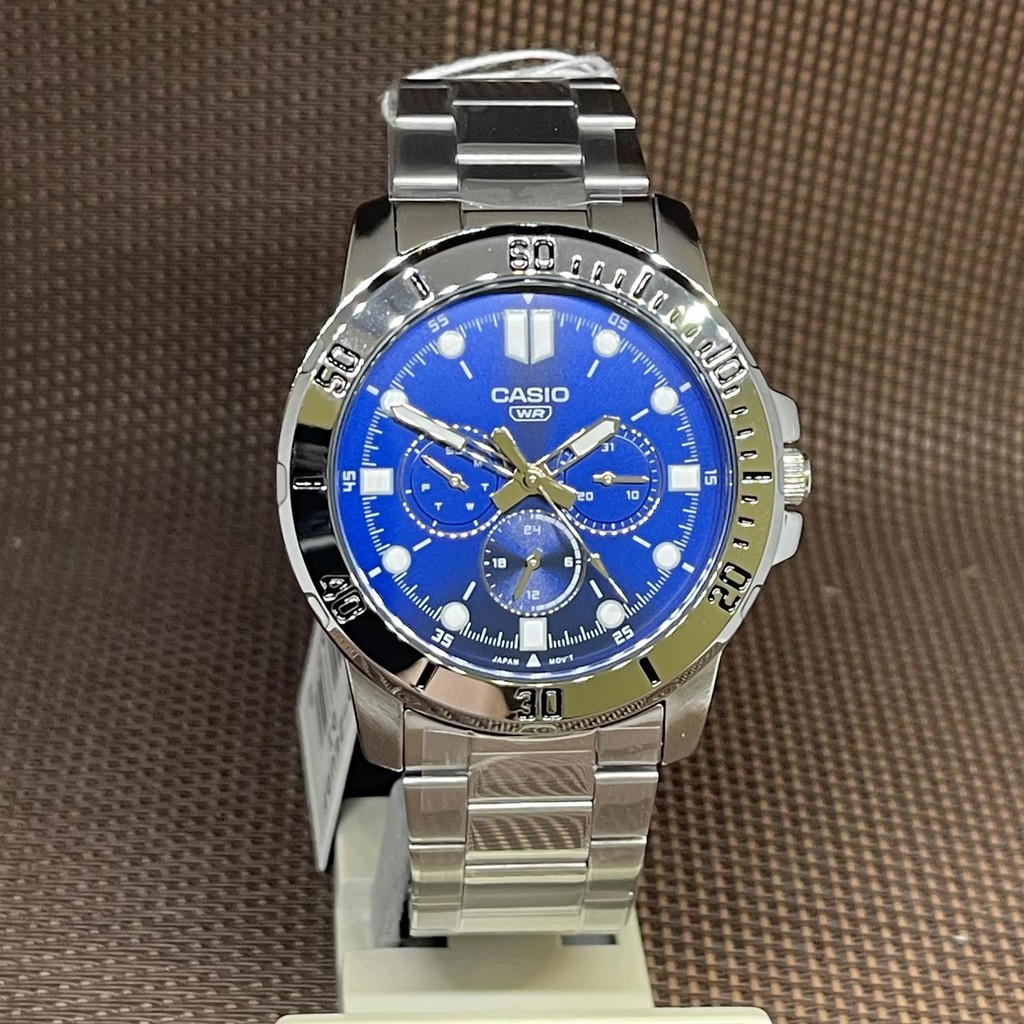 Casio MTP-VD300D-2E Multi Hands Stainless Steel Blue Analog Men's Dress ...