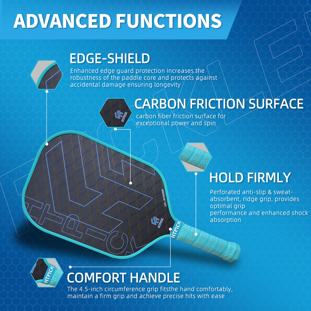 HTPick Pickleball Paddle 18k Carbon Fiber Sky Blue Paddle Bat Racket ...