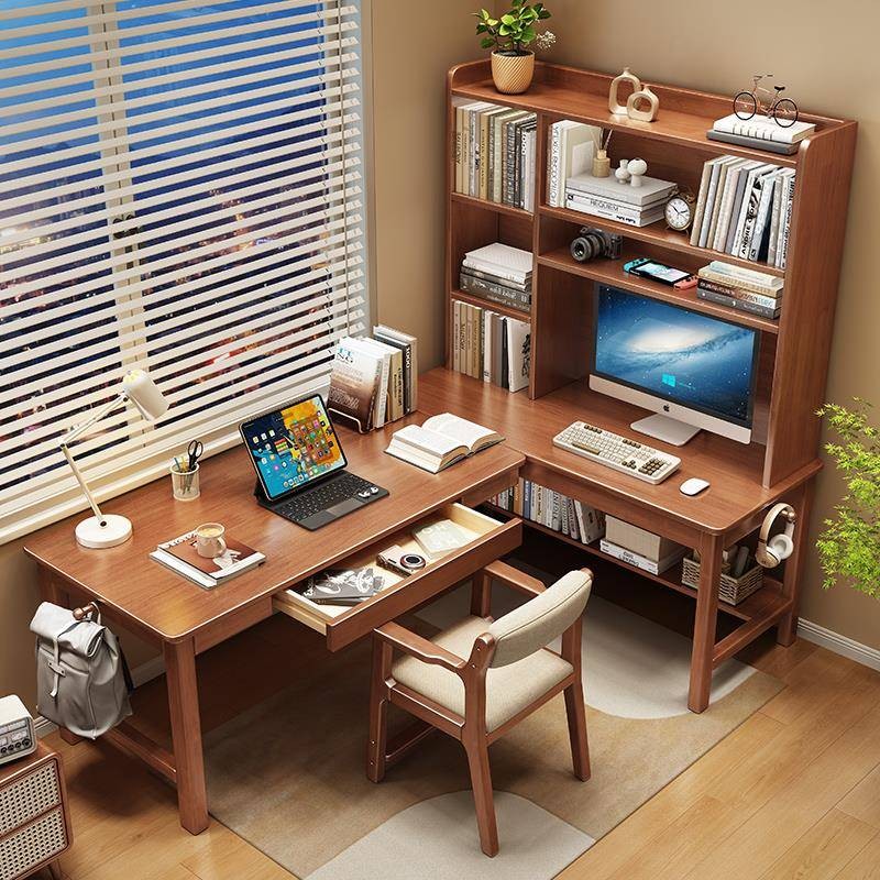 JY-8/Solid Wood Corner Desk Bookshelf Integrated Student Home Bookcase ...