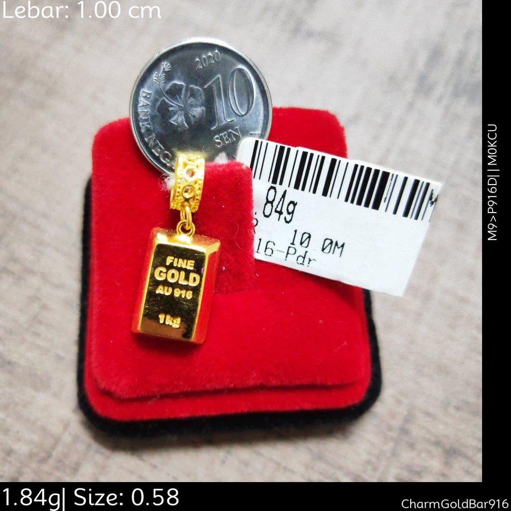 Emas916, Loket Pdr Charm Gold Bar H10.5 T3.1 0.6 cm Kt 7182 P502 0.58 ...