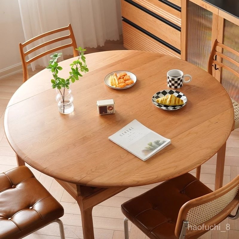 J-H/Zeyang Folding Solid Wood Extendable Dining Table Vintage Cherry Wood Round Table Home ...
