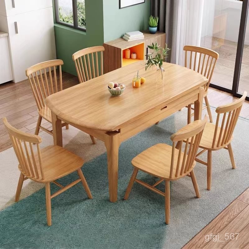 J-H/Nordic Solid Wood Retractable Folding Dining Tables and Chairs ...