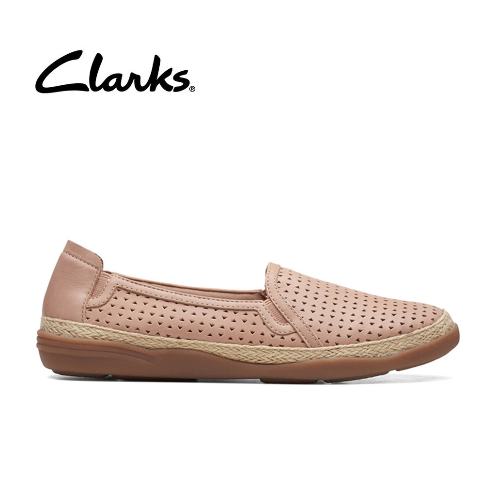 Clarks Womens Elaina Ruby Slip On Shoes - Warm Beige Leather Kasut ...