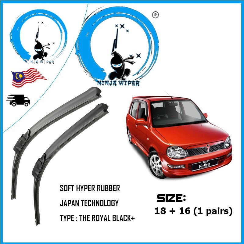🇯🇵 Ninja Wiper The Royal black+🇯🇵 KELISA (18"+16" 1PAIR) Car Wiper Soft ...