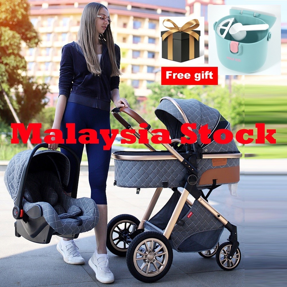 Local stock Baby Stroller 3 In 1 Reclining Stroller Baby Folding ...