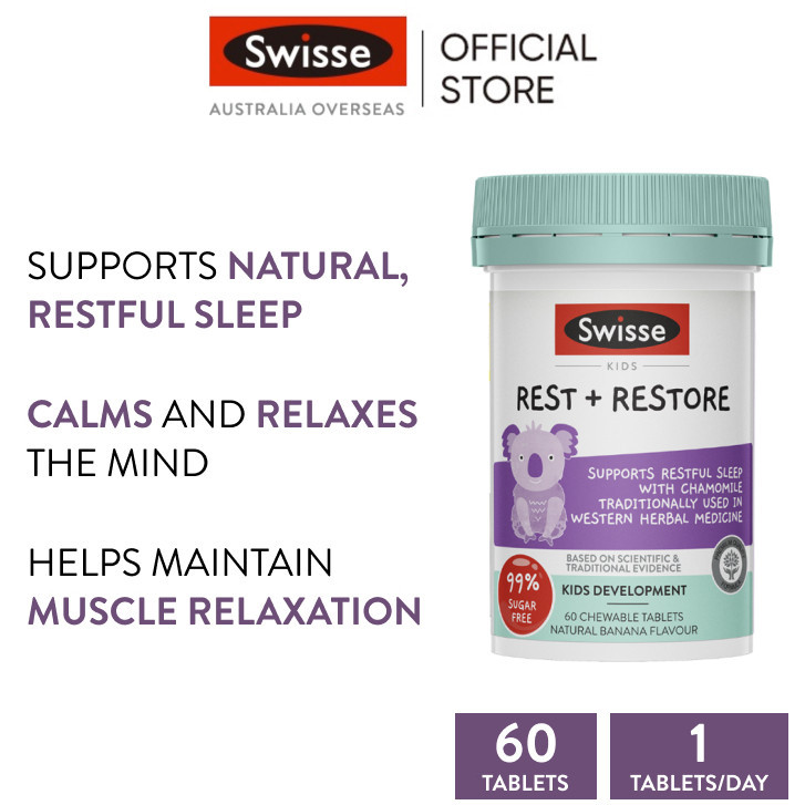 Swisse Kids Rest & Restore 60 Chewable Tablets Natural Banana Flavour ...