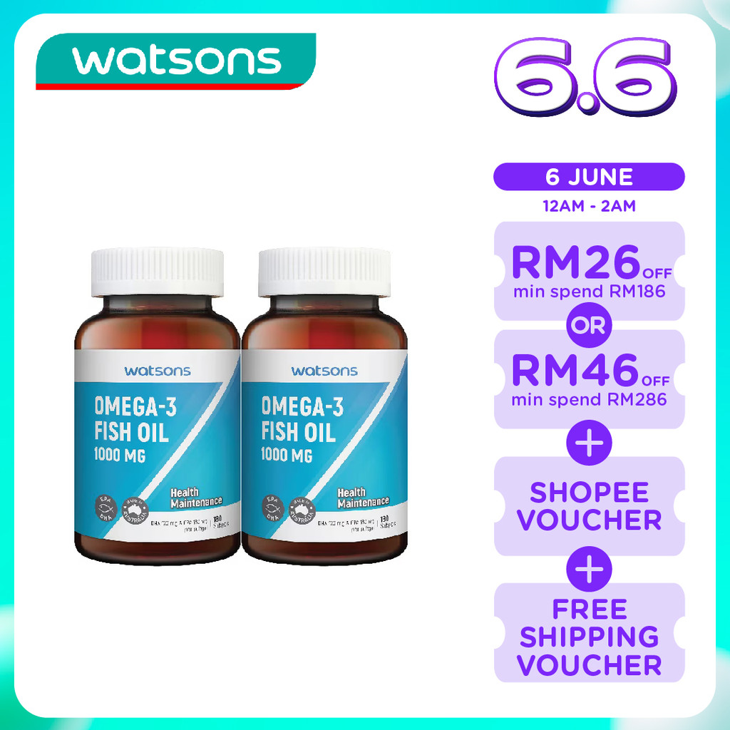 WATSONS Omega 3 Fish Oil 1000mg 2 x 180's | Shopee Malaysia