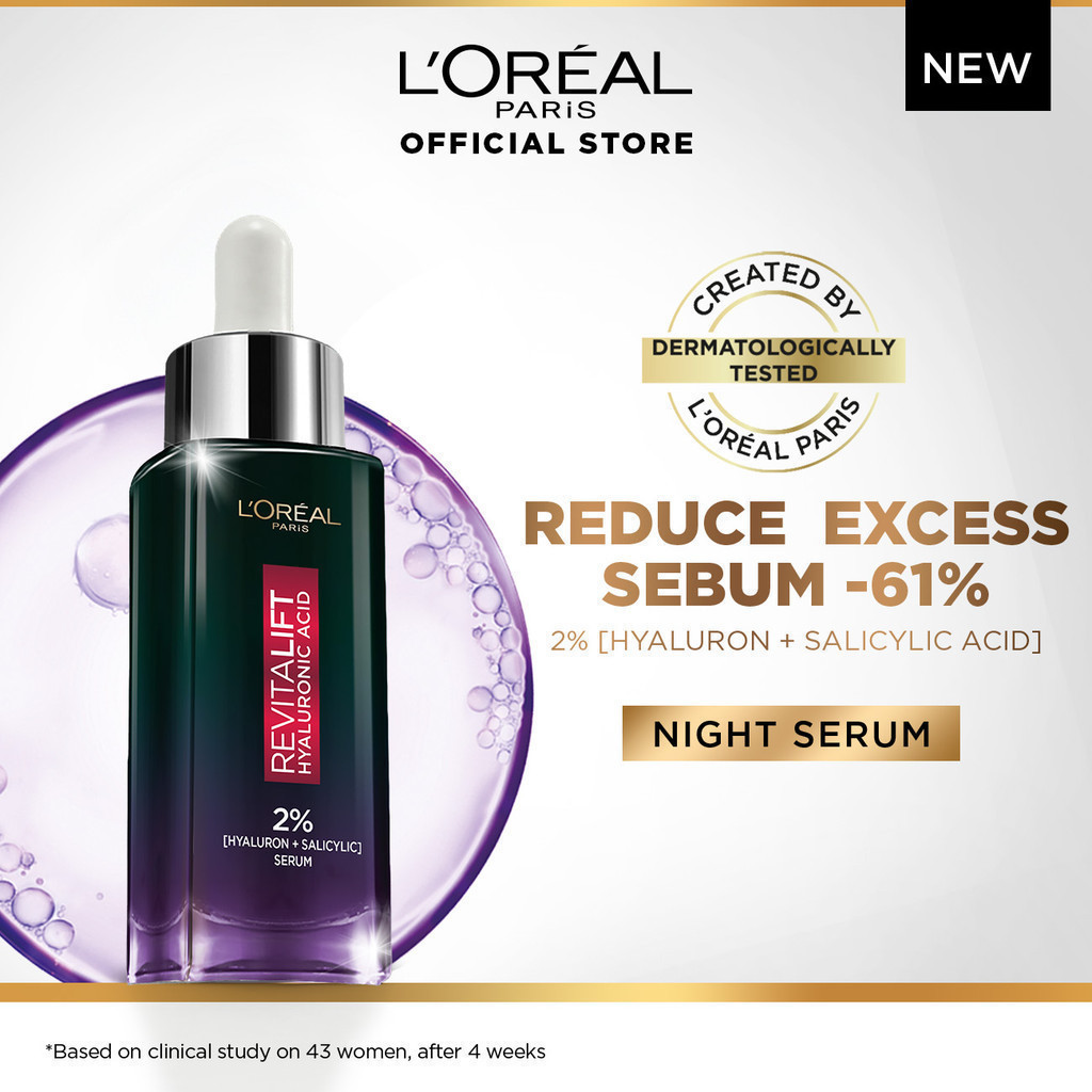 L’Oréal Paris Revitalift Hyaluronic Acid 2% [Hyaluron + Salicylic] Oil Control Night Replumping ...