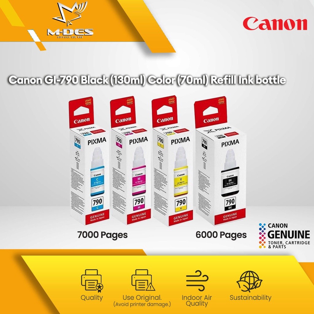 Canon Ink bottle GI-790 Black (130ml) Color (70ml) Refill Canon G ...