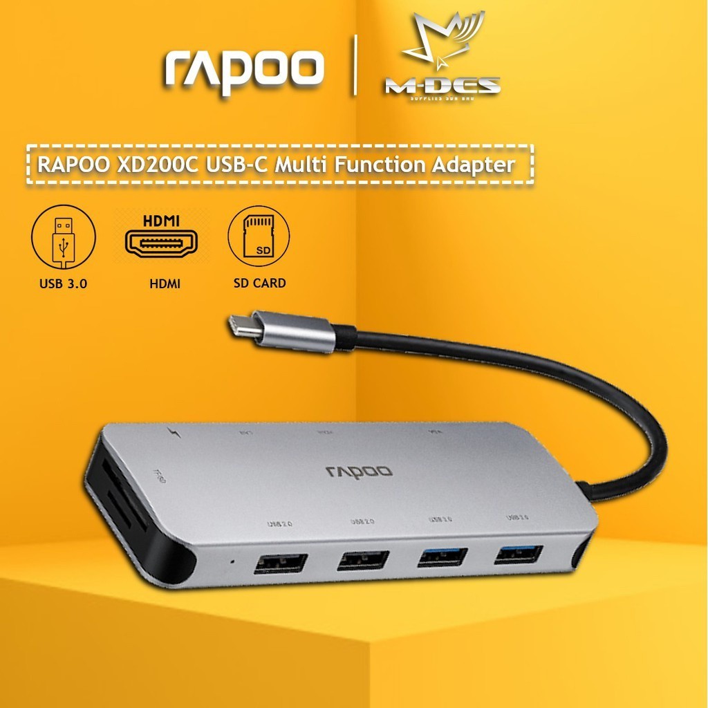 Rapoo XD200C USB-C Multi Function Adapter 10 in 1 Grey / Rapoo USB ...