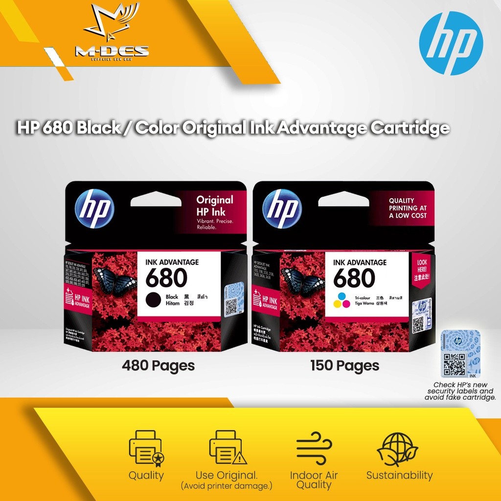 HP 680 Black / Tri-Color Original Ink Advantage Cartridge ( F6V27AA ...