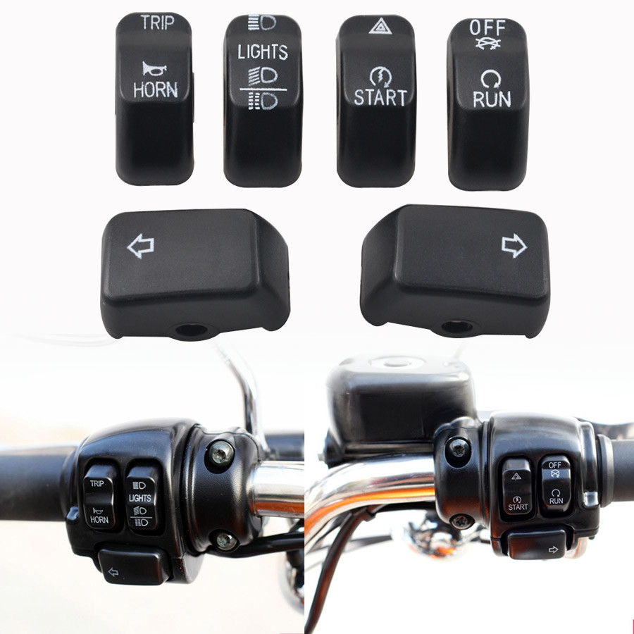 Motorcycle Handlebar Controls Black Chrome Switch Caps Button Cover For ...