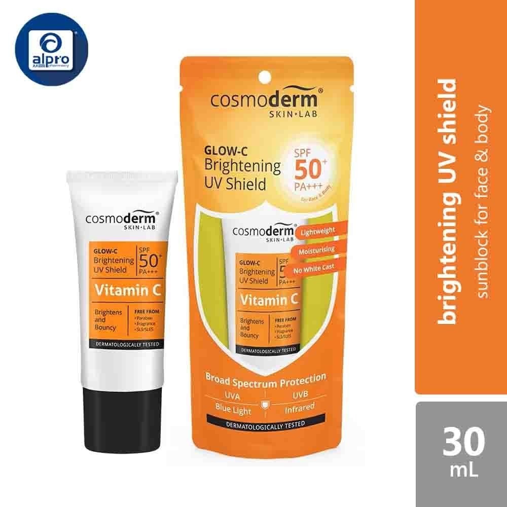 COSMODERM Glow-C Brightening UV Shield SPF50+ PA+++ 30ml | Sunblock For ...