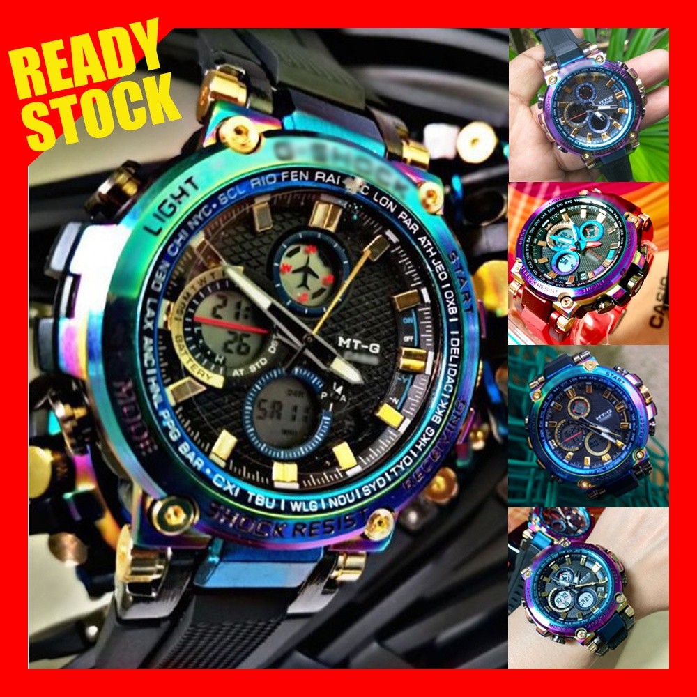 GSK JAM LELAKI BESI MTG RAINBOW - VIRAL GOLD SILVER MEN WATCH - JAM ...
