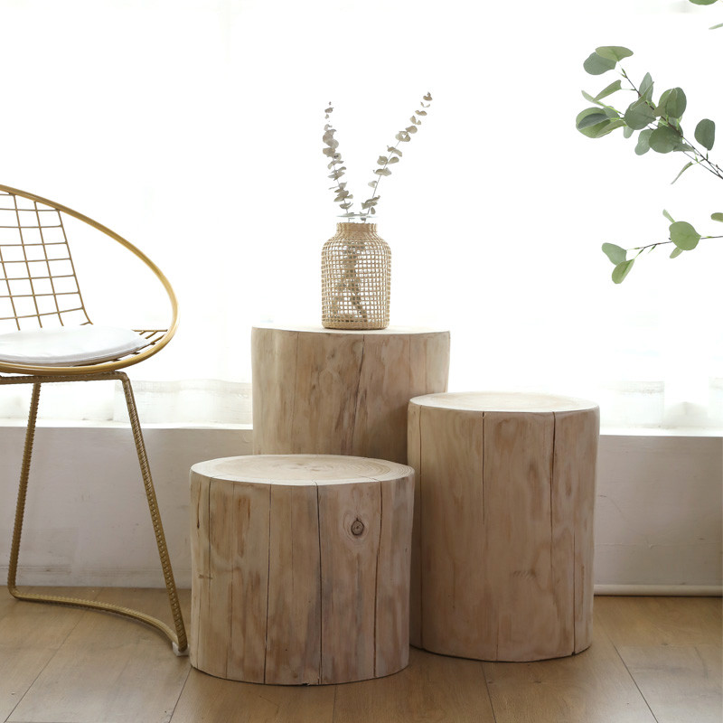 SJ-Nordic Solid Wood round Stool Log Stump Wooden Pile Decoration Root ...