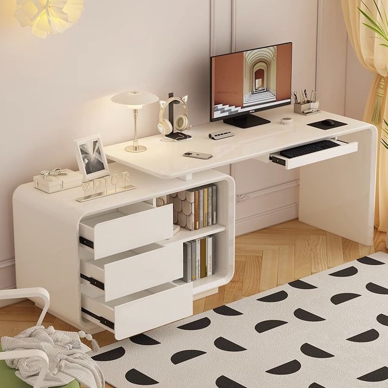JY-8/#French Cream Style Computer Desktop Desk Home Desk Bookcase ...