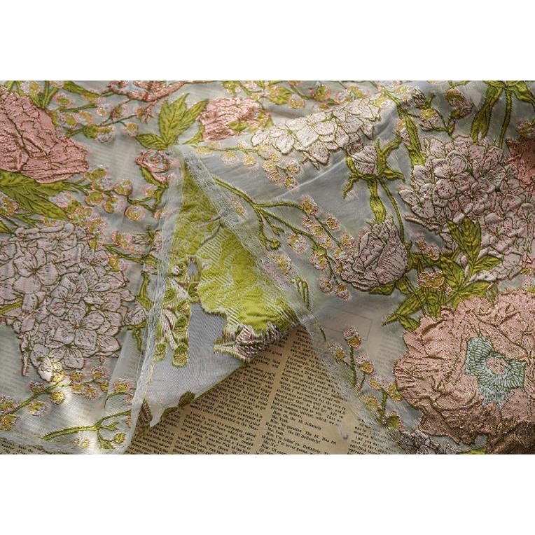 Premium Textured Jacquard Organza Fabric with Floral Motif in Mix ...