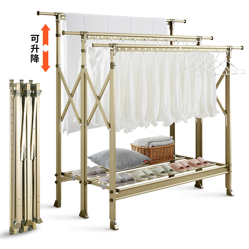 J-H/Clothes Drying Rack Balcony Floor Folding Indoor Double Rod Quilt ...