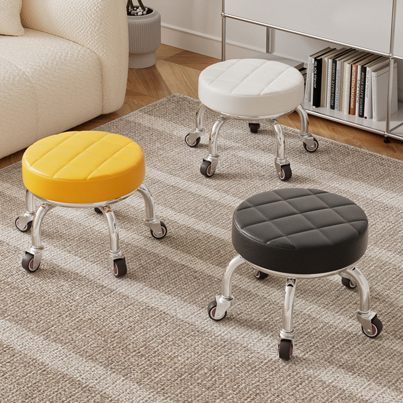 J-H/Swivel Small Stool with Wheels, Low Stool with Soft Seat, Movable ...