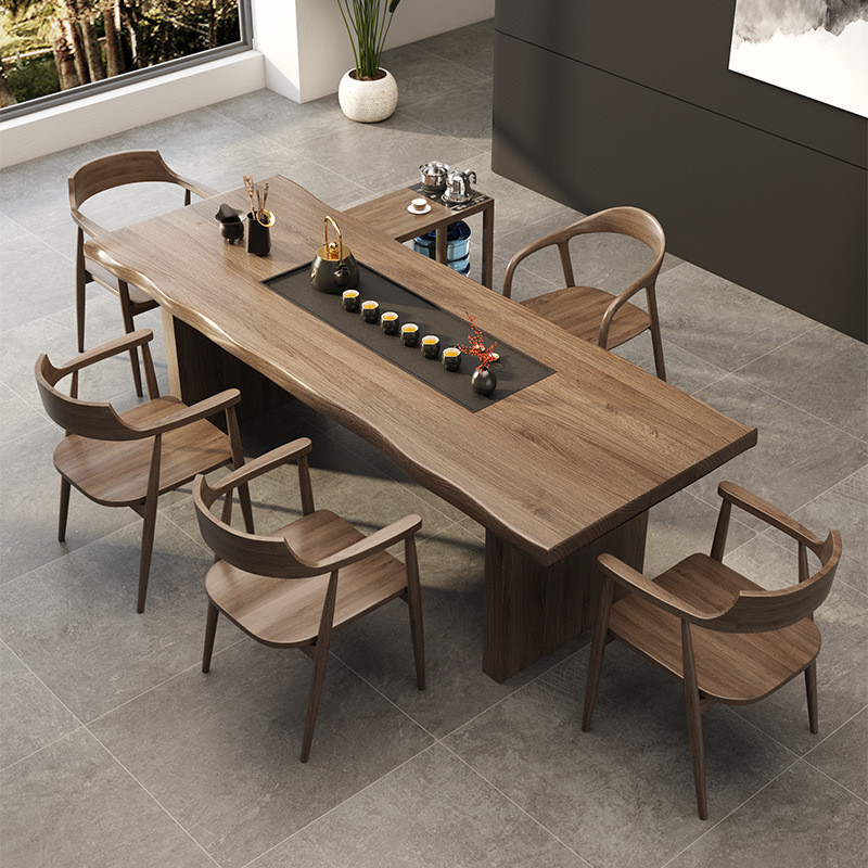 J-H/Solid Wood Tea Table and Tray Set, Integrated Tea Brewing Table and ...