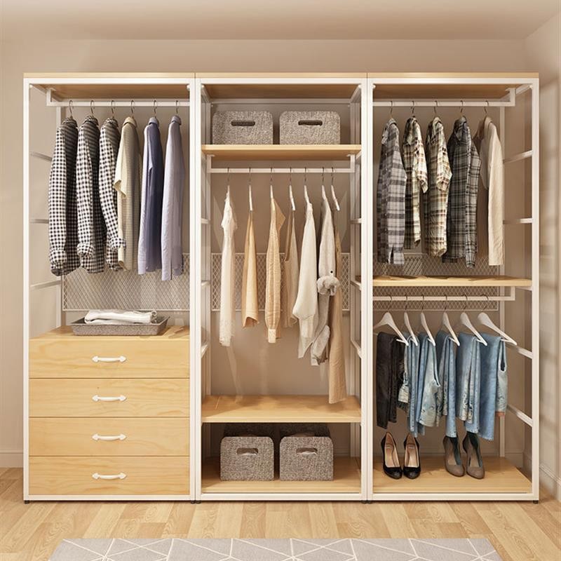 J-H/Metal Wardrobe Steel Wood Combination Wardrobe Walk-in Closet Iron ...
