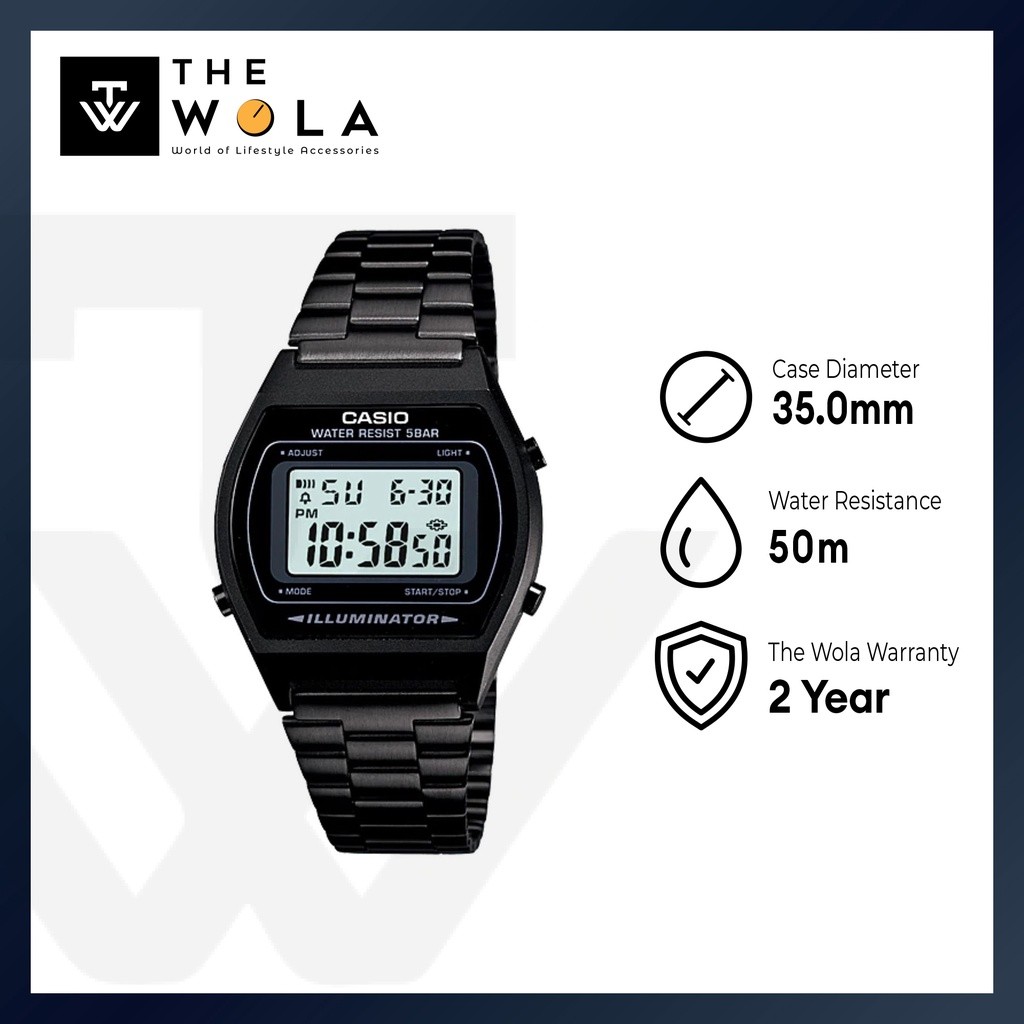 (2 Years Warranty) Casio Vintage Digital Watch B640WB-1A Black Stainless Steel Strap Unisex ...