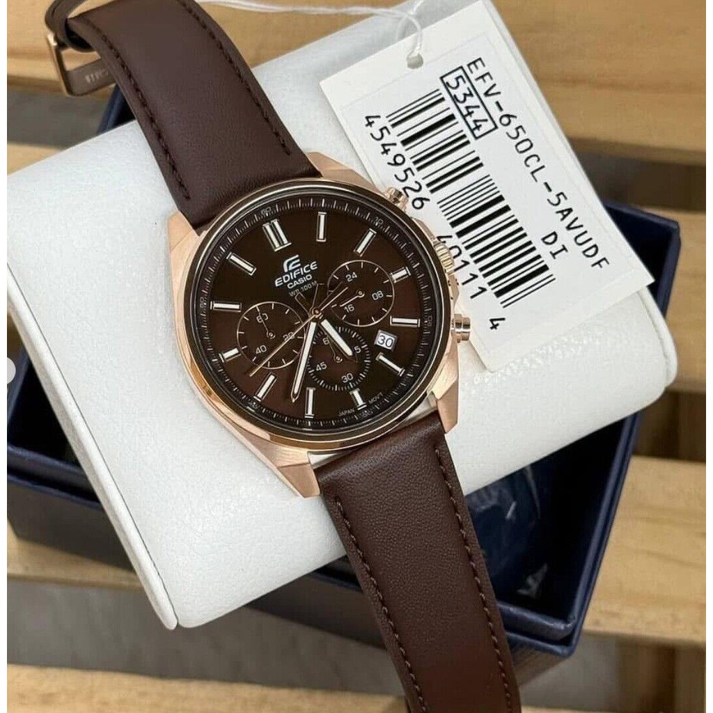 Casio Edifice EFV-650CL-5A Brown Leather Chronograph Analog Quartz Men ...