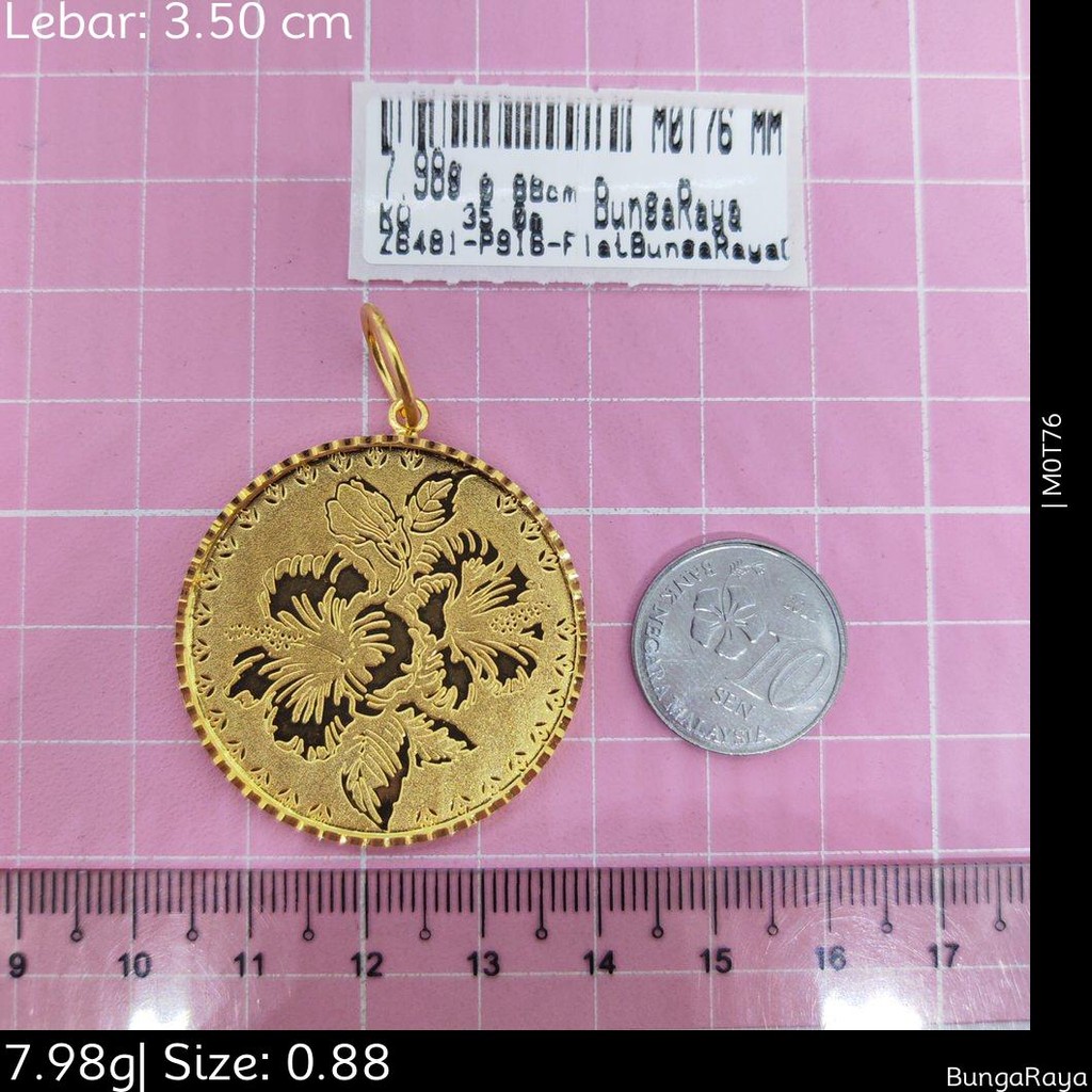 Emas916, Loket Flat Bunga Raya Coin Round Edge 3.5 cm Vt 6481 P542 0.88 ...