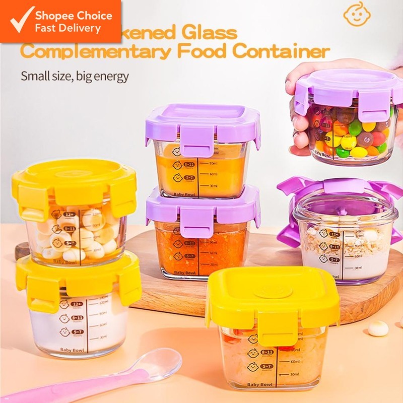 [Shopee Choice] Glass Baby Food Container Snack Milk Sealed Box Feeding ...