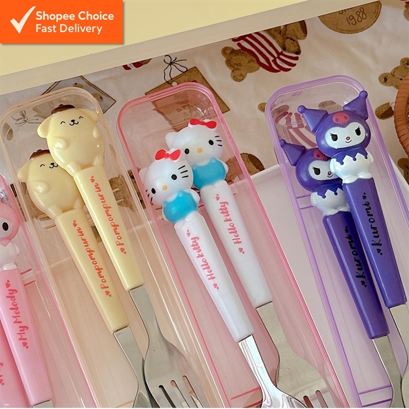 [Shopee Choice] Kids Stainless Steel Cutlery Set With Box Sanrio Melody ...