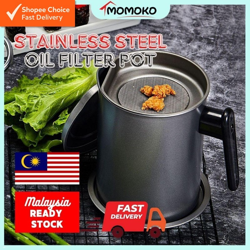 1.4L Cooking Oil Container with Strainer & Lid – Grease Keeper Pot ...