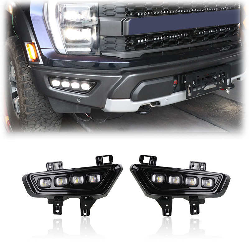 Gobison Glossy Black Fog Light DRL LED Daytime Running Light With Turn ...
