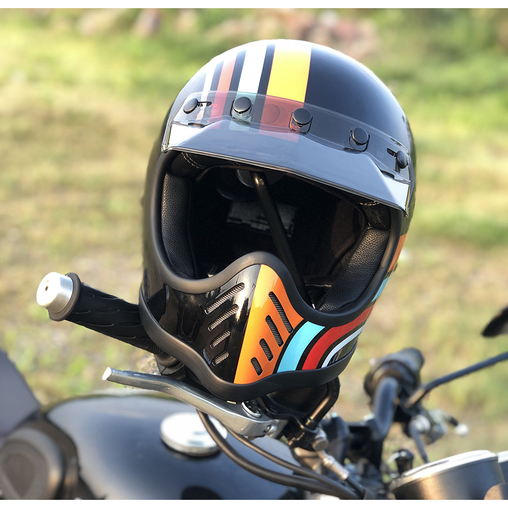 AMZ Retro Motorcycle Full Face Helmets fiberglass shell Moto 3 | Shopee ...