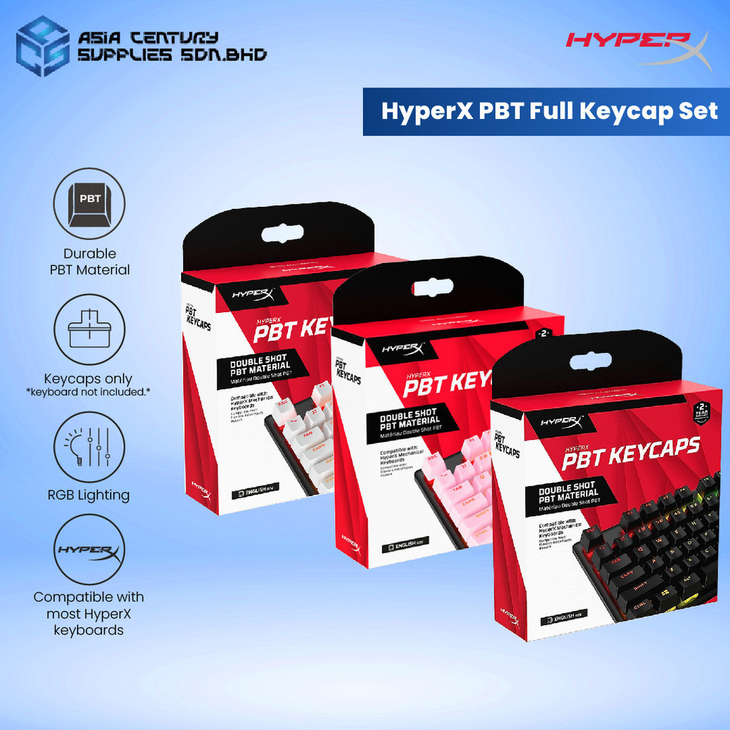 HyperX Durable PBT Full Keycaps Black / Pink / White Shine Through Font ...