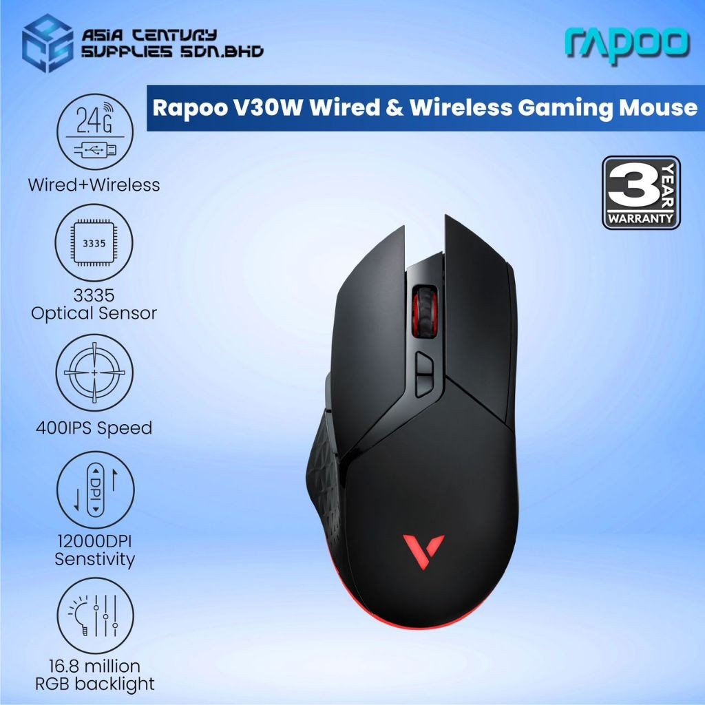 Rapoo V30W Wired/Wireless Dual-Mode Gaming Mouse with 16.8 millions RGB ...