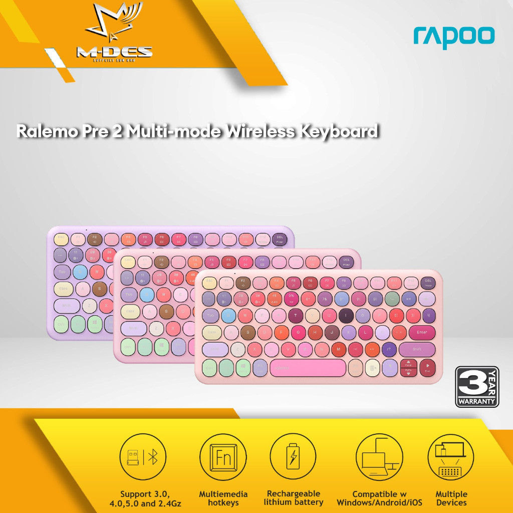 Rapoo Ralemo Pre 2 Bluetooth Keyboard 2.4G Wireless Multimode Ultra ...