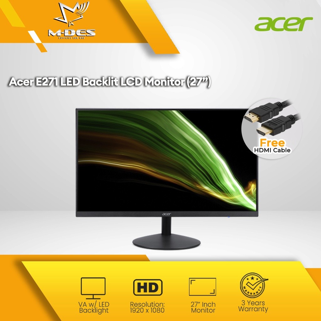 Acer E271 / EK271E 27" IPS FHD 75Hz 1Ms FreeSync LCD Monitor / 1920 x ...
