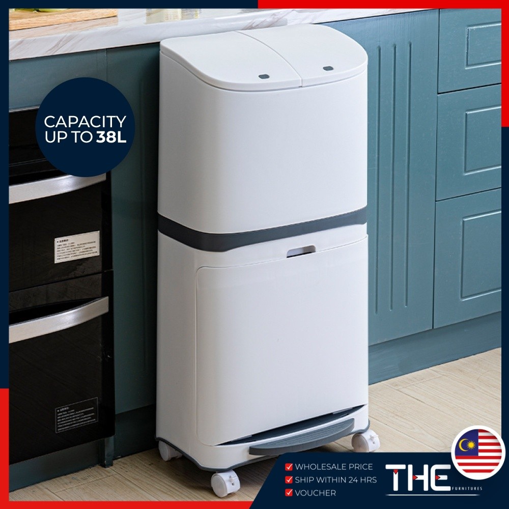 THE 2 Tiers Movable Household Sorting Trash Can Large Garbage Storage ...