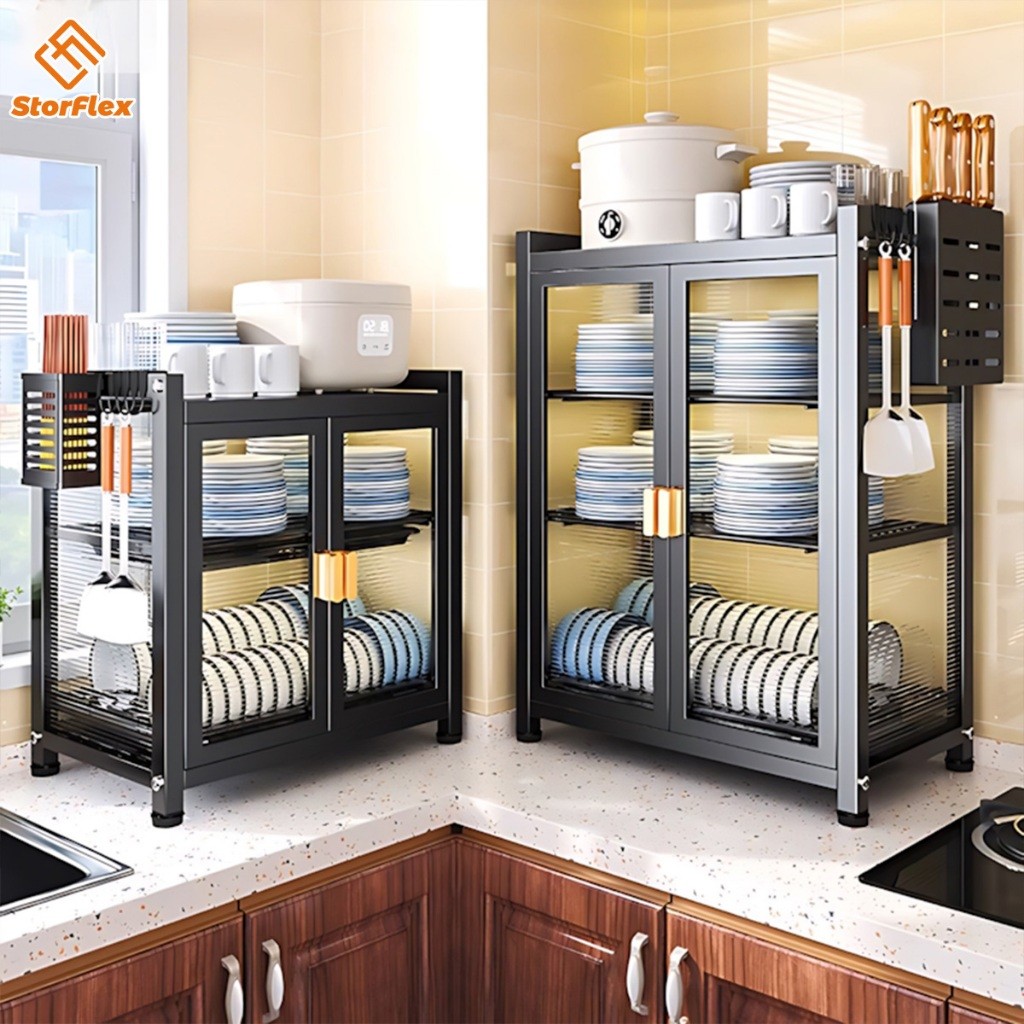 2/3Tier Rak Pinggan Stainless Steel Dish Cabinet Rack With Cover Dish ...
