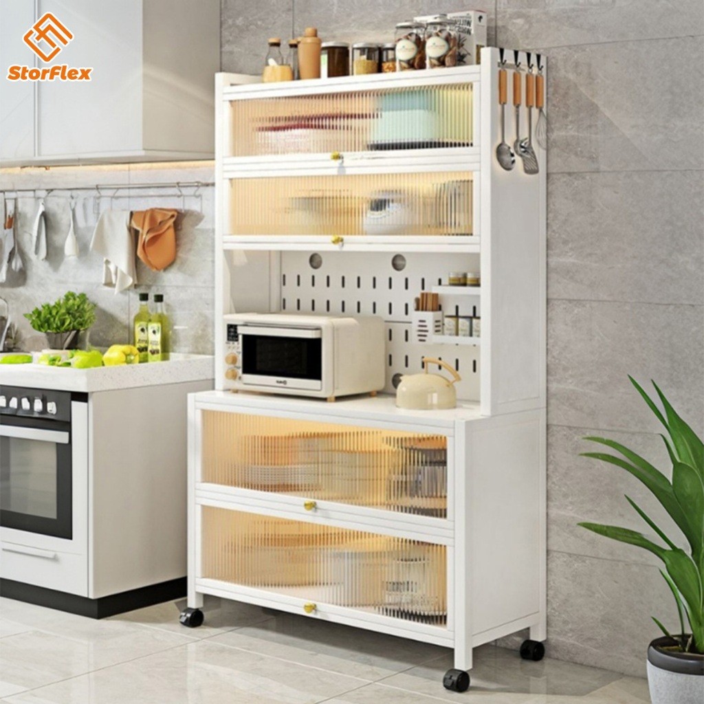 5 Layer Kitchen Cabinet Microwave Oven Rack Storage Shelves with Door ...