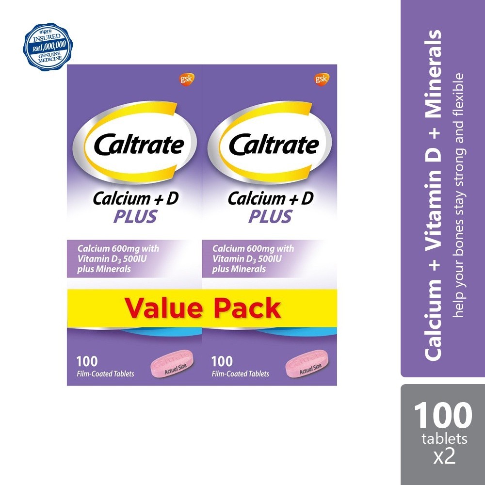 Caltrate Calcium 600mg + Vitamin D Plus Minerals (100s x 2) | Shopee ...