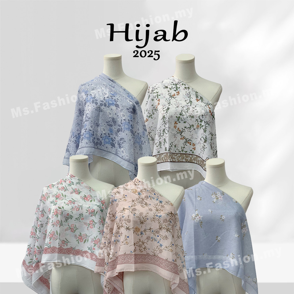 🌸READY STOCK🌸2025 New Printed Bawal Hijab Square Viral Bawal 110cm X ...