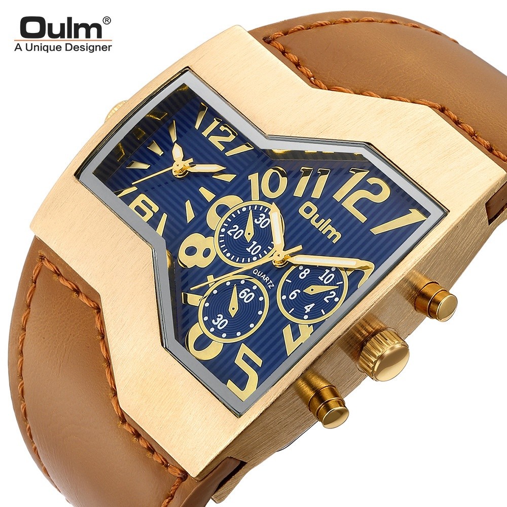 Oulm new high-grade belt large dial gold men's watch fashion trend ...