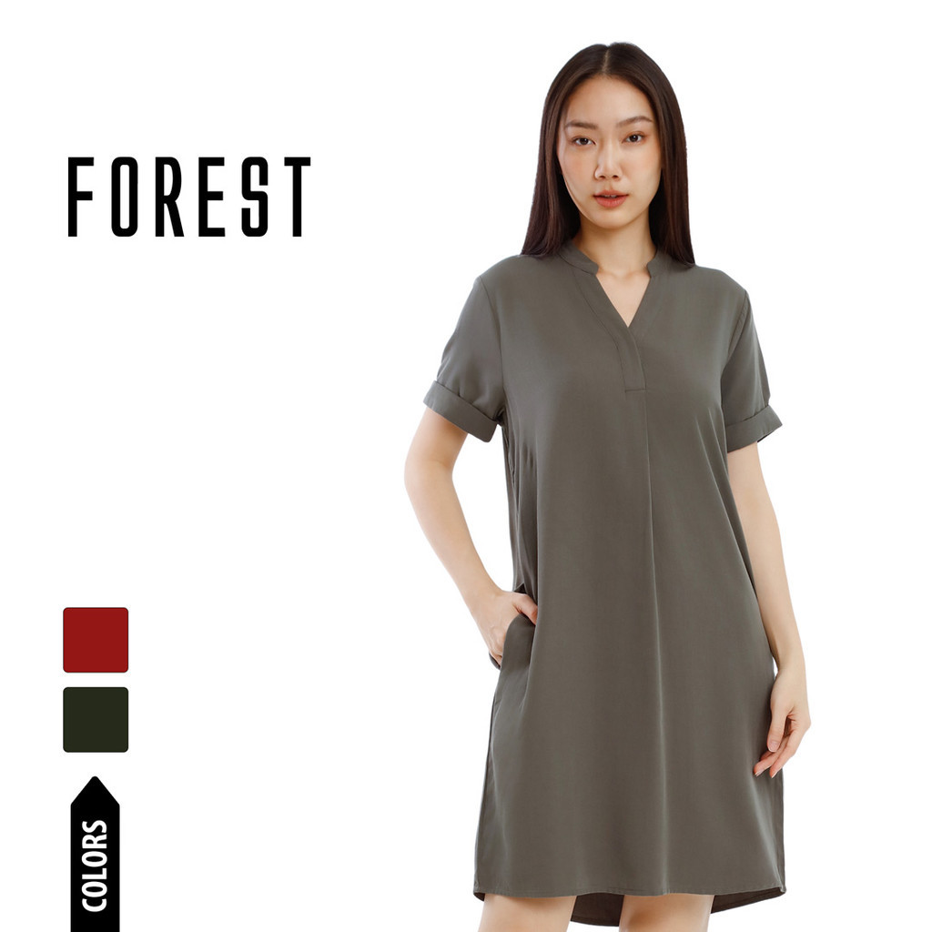Forest Dress Perempuan | Forest Ladies Rayon Lyocell Short Sleeve Collar Shirt Dress - 885098 ...