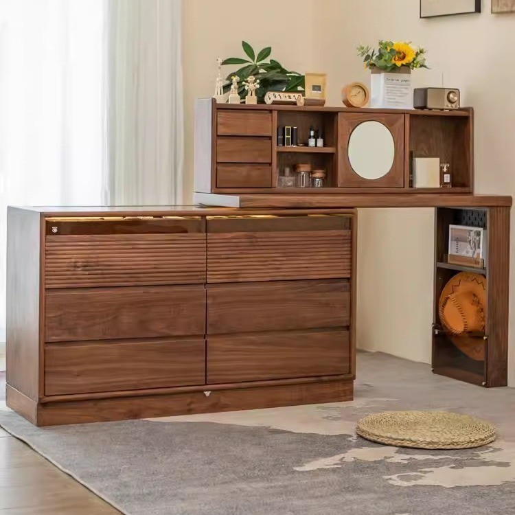 JY-8/Black Walnut Solid Wood Chest of Drawers Dressing Table Integrated ...