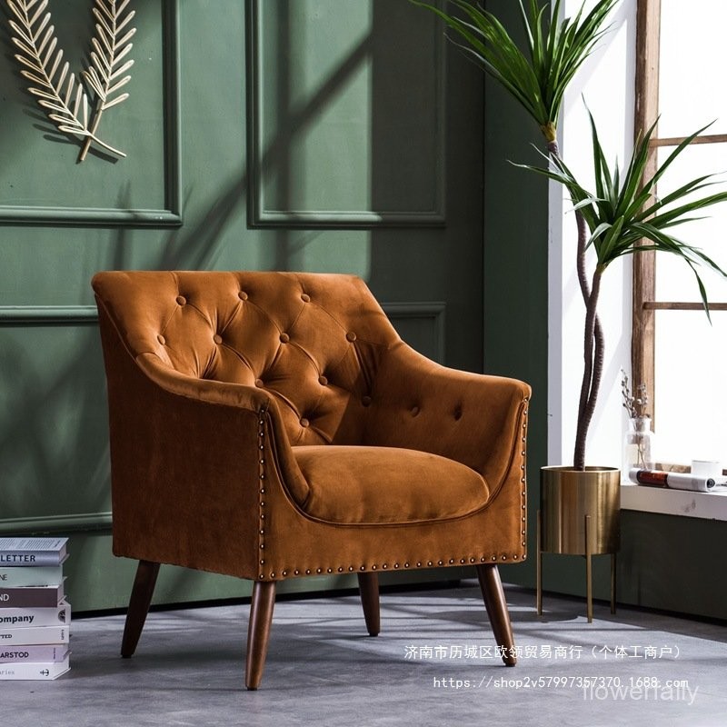J-H/7K American Light Luxury Vintage Velvet Fabric Single Sofa Wingback ...